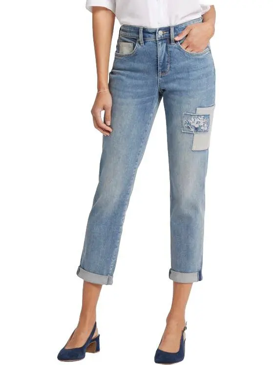 NYDJ Margot Embroidered Girlfriend Jeans - Indigo Stream