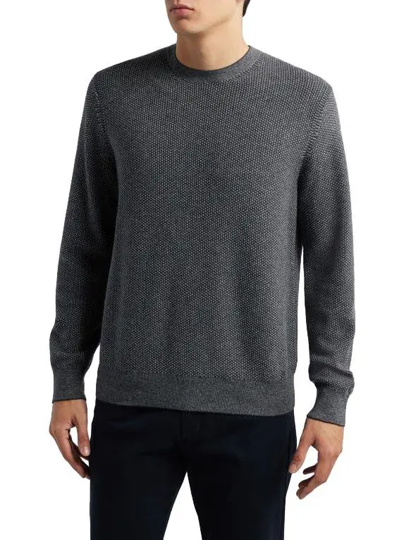 Vince Geometric Jacquard Wool &amp; Cotton Blend Crewneck Sweater - Heather Black/ Heather Grey