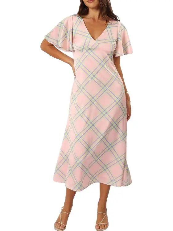 PETAL & PUP Check Tie Back Midi Dress - Pink Check