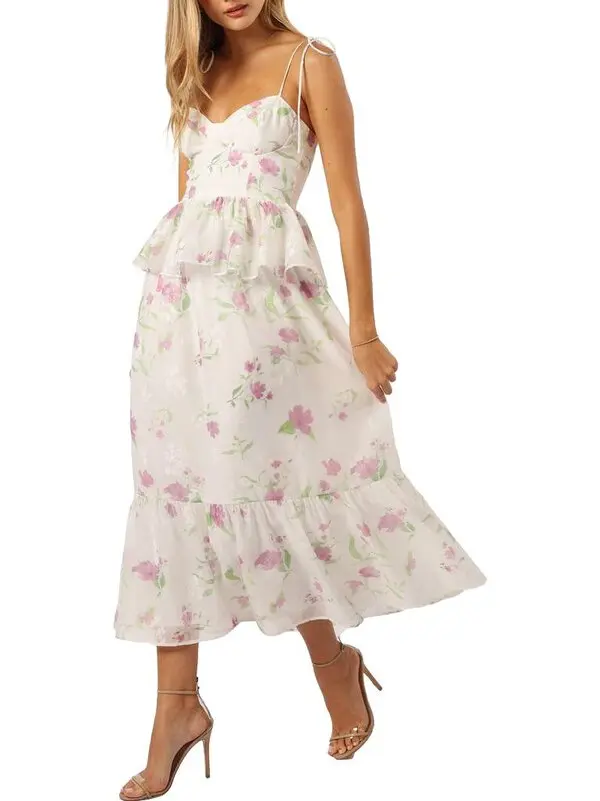 PETAL & PUP Floral Print Ruffle Maxi Dress - White/purple Floral