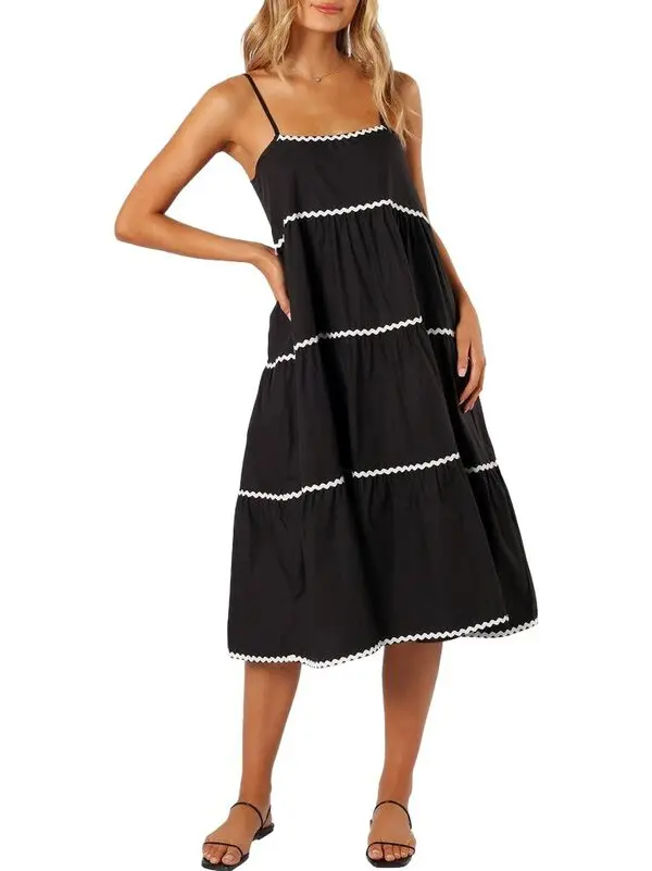 PETAL & PUP Loella Tiered Midi Dress - Black