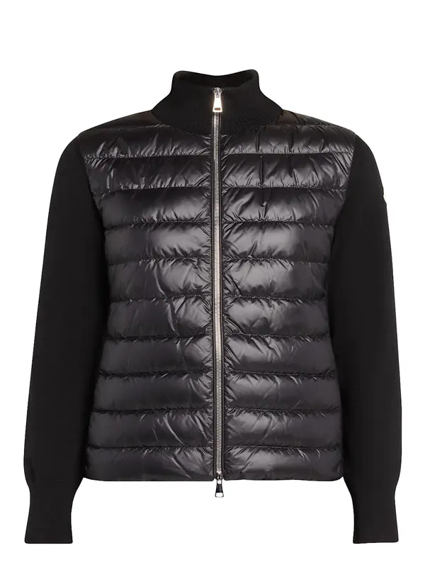 Moncler Hybrid Puffer Wool Cardigan - Black