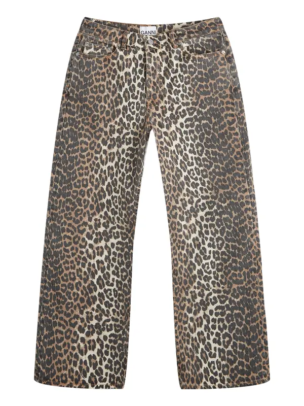 GANNI Print Denim Izey Trousers - Leopard