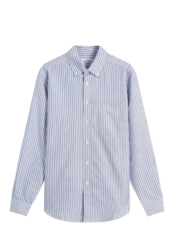 Portuguese Flannel Belavista Stripe Button Down Oxford Shirt - White/blue