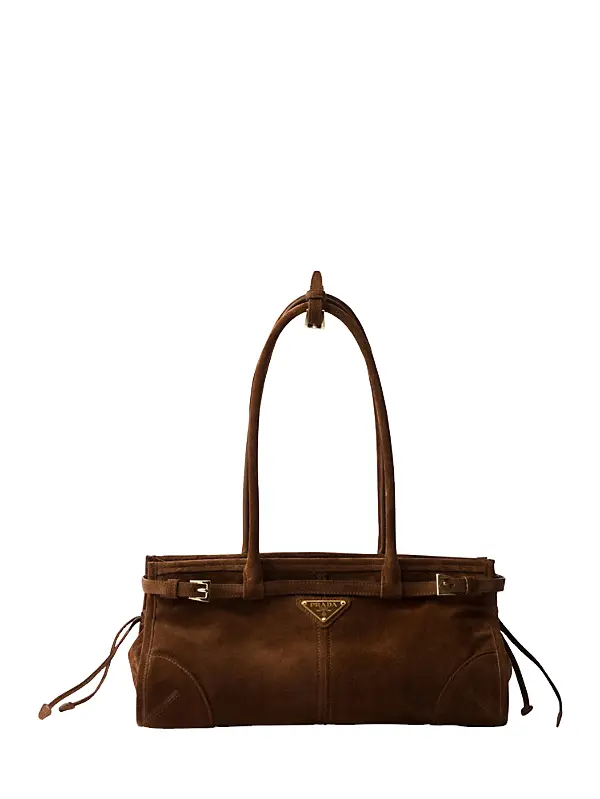 Prada Medium Suede Handbag - Brown