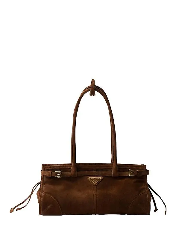 Prada Medium Suede Handbag - Brown