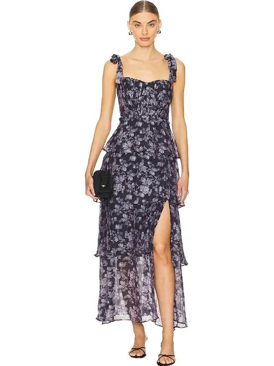 Astr The Label Mellorie Dress - Navy & Grey Floral