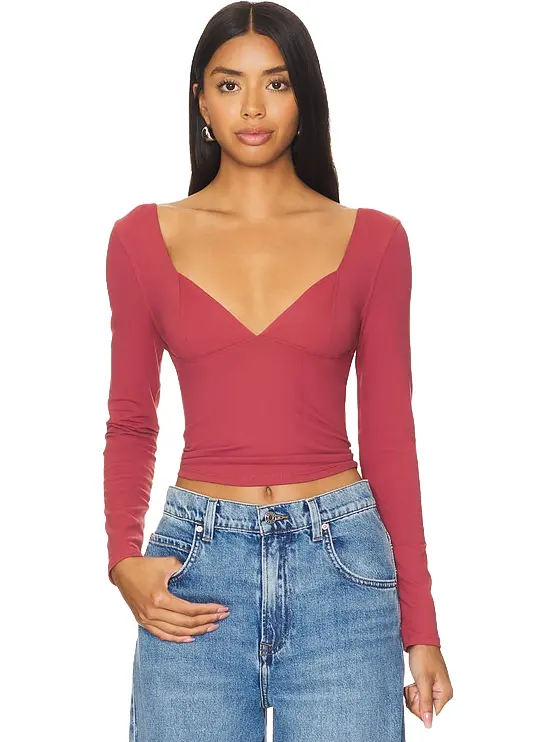 Free People X Intimately Fp Duo Corset Long Sleeve Cami - Earth Red