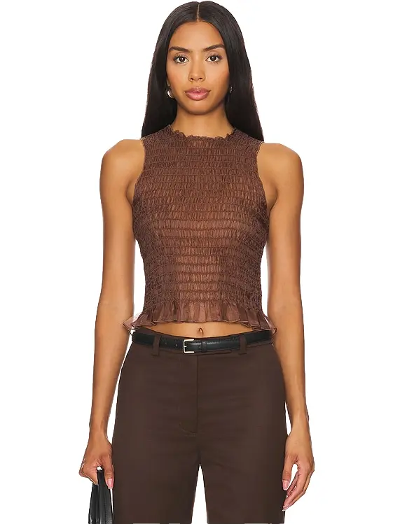APRES STUDIO Ruched Silk Tank - Chocolate