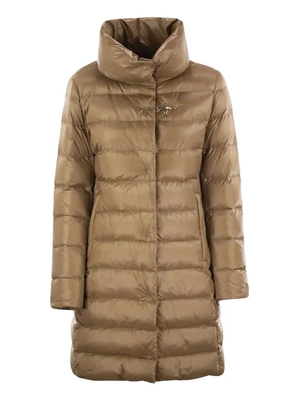 FAY Long Down Jacket With Hook Fastening - Brown