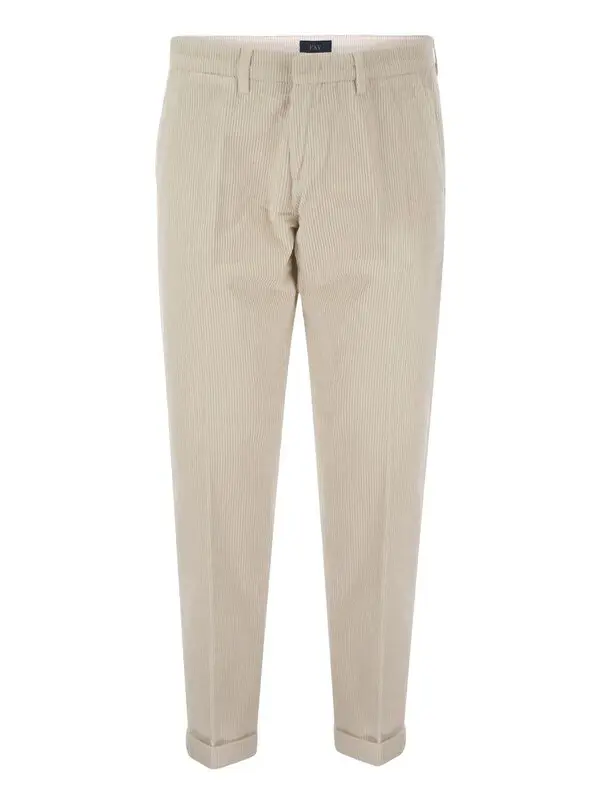 FAY Slim Corduroy Capri Trousers - Beige