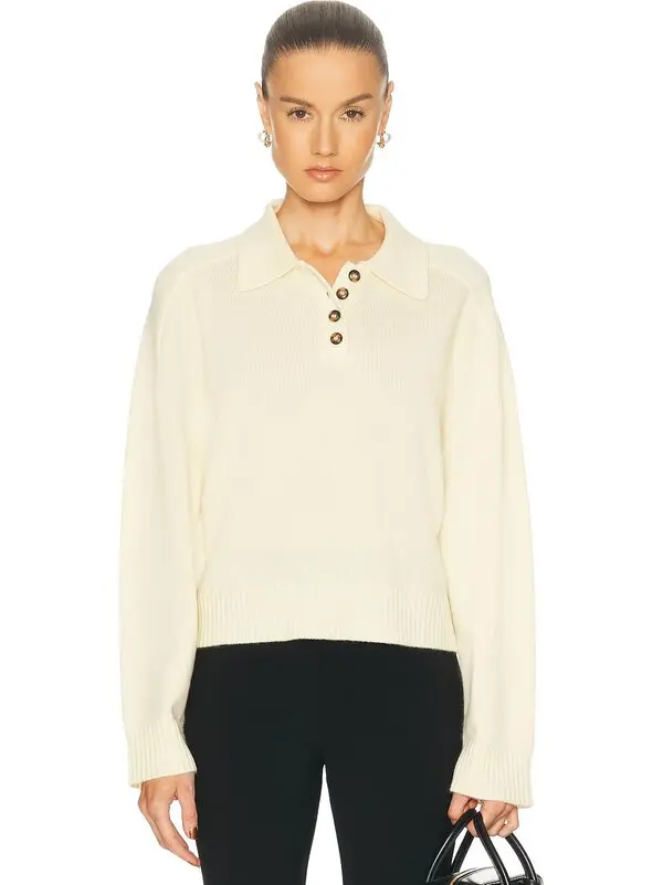 Loulou De Saison Homere Saddle Sleeve Polo Sweater - Butter