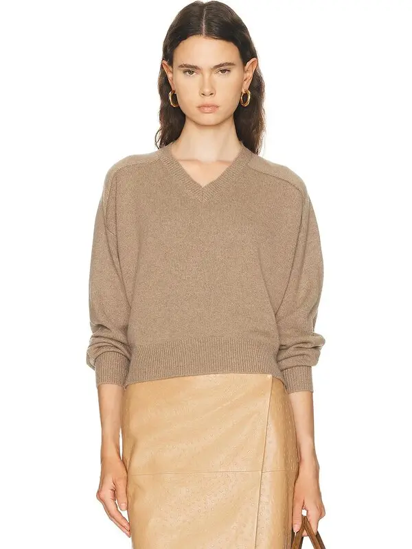 Loulou De Saison Anzor Saddle Sleeve V-neck Sweater - Taupe