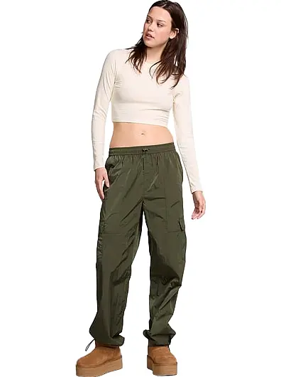 Pink Parachute Cargo Pants - Green