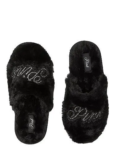 Pink Faux-fur Slippers - Black