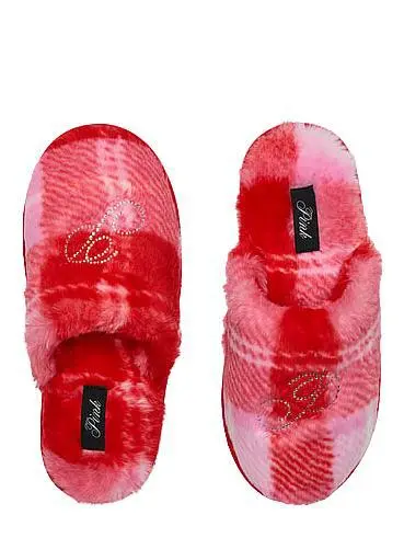 Pink Faux-fur Slippers - Print