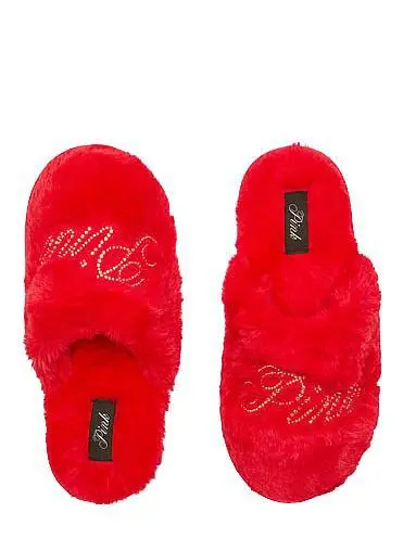 Pink Faux-fur Slippers - Red