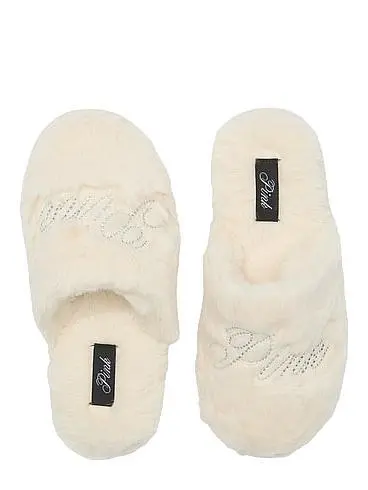 Pink Faux-fur Slippers - White,ivory