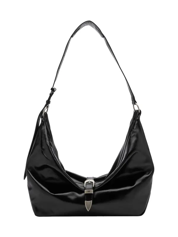 MARGESHERWOOD Belted Hobo Shoulder Bag Large - Black Glossy Plain