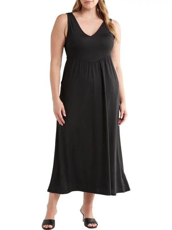 24SEVEN COMFORT APPAREL Sleeveless Stretch Maxi Dress - Black