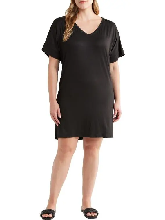 24SEVEN COMFORT APPAREL Loose Fit Jersey T-shirt Dress - Black