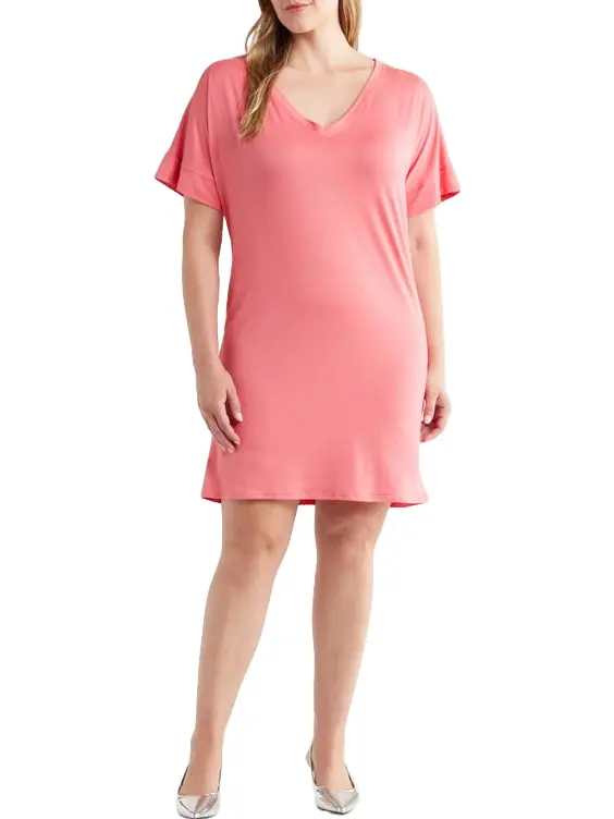 24SEVEN COMFORT APPAREL Loose Fit Jersey T-shirt Dress - Coral