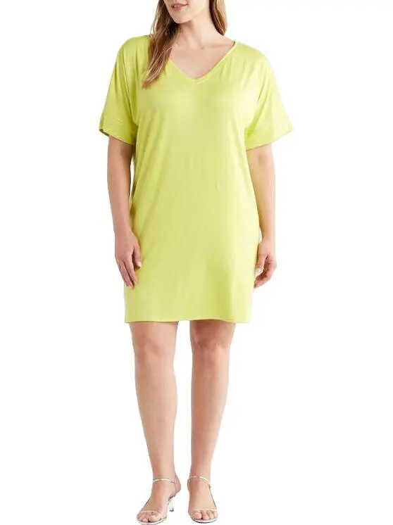 24SEVEN COMFORT APPAREL Loose Fit Jersey T-shirt Dress - Lime