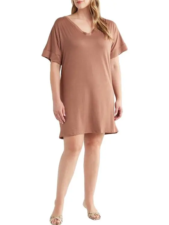 24SEVEN COMFORT APPAREL Loose Fit Jersey T-shirt Dress - Mocha