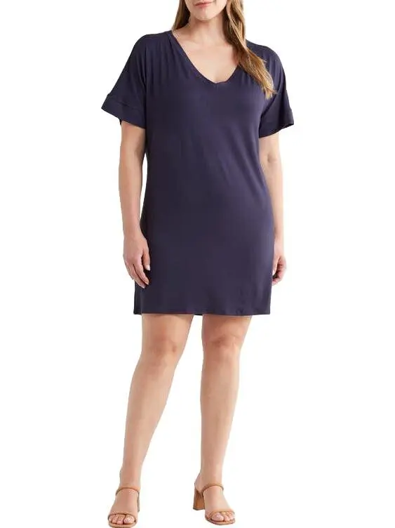 24SEVEN COMFORT APPAREL Loose Fit Jersey T-shirt Dress - Navy