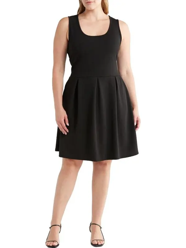 24SEVEN COMFORT APPAREL Sleeveless Fit & Flare Minidress - Black