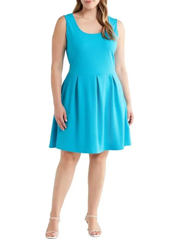 24SEVEN COMFORT APPAREL Sleeveless Fit & Flare Minidress - Turquoise
