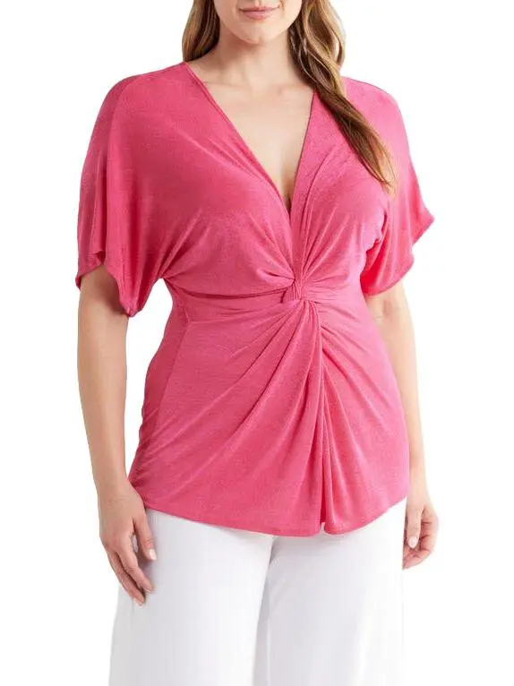 24SEVEN COMFORT APPAREL Twist Front Top - Pink