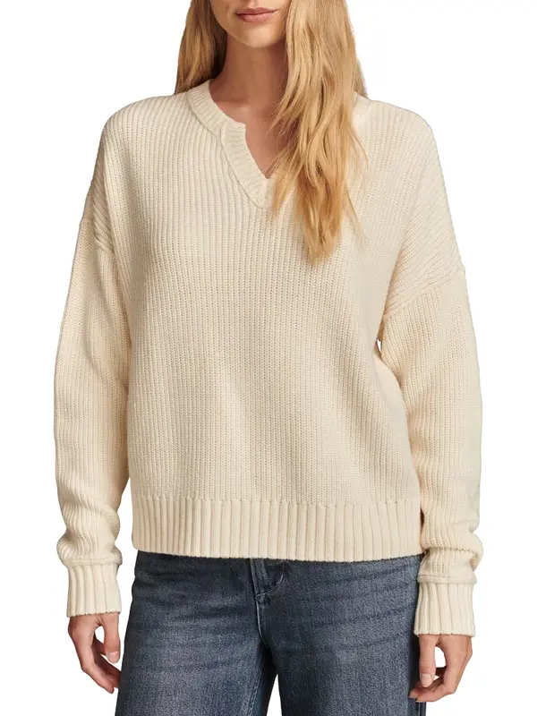 Lucky Brand Notch Neck Cotton-blend Pullover Sweater - Tofu