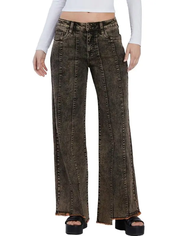 HINT OF BLU Seamed Wide Leg Jeans - Sand Storm Brown