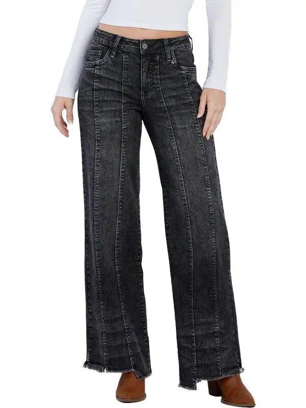 HINT OF BLU Seamed Wide Leg Jeans - Stormy Grey