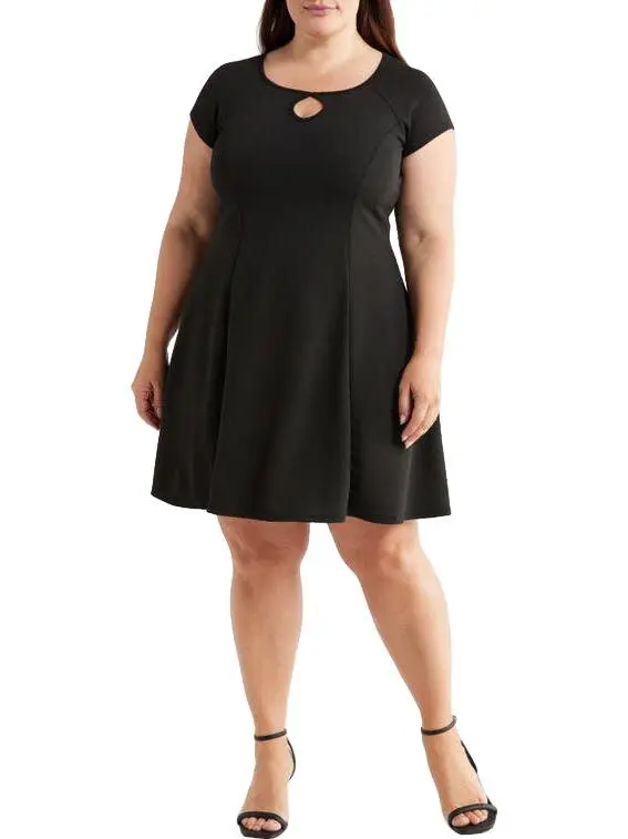 24SEVEN COMFORT APPAREL Keyhole Fit & Flare Dress - Black