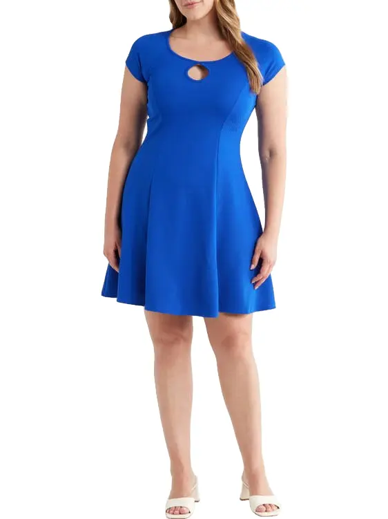 24SEVEN COMFORT APPAREL Keyhole Fit & Flare Dress - Blue