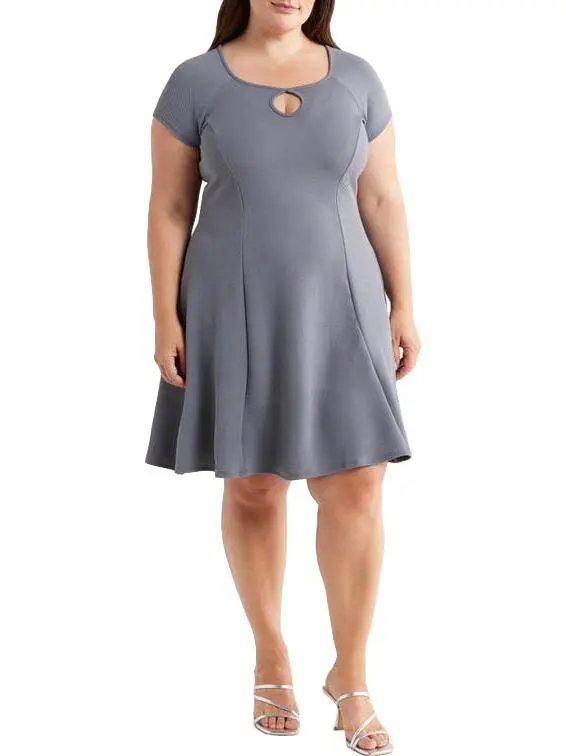 24SEVEN COMFORT APPAREL Keyhole Fit & Flare Dress - Grey