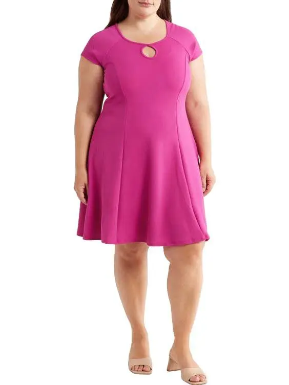 24SEVEN COMFORT APPAREL Keyhole Fit & Flare Dress - Pink