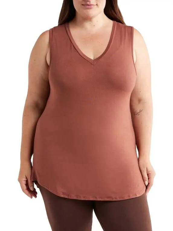 24SEVEN COMFORT APPAREL V-neck Jersey Tank - Cinnamon