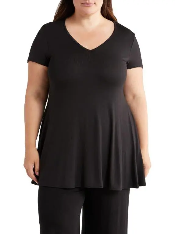 24SEVEN COMFORT APPAREL V-neck Jersey Swing Top - Black