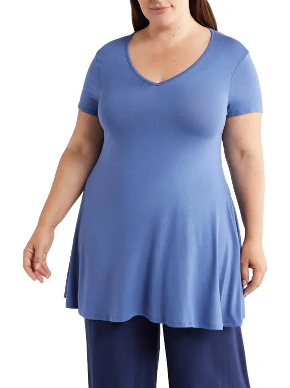 24SEVEN COMFORT APPAREL V-neck Jersey Swing Top - Blue