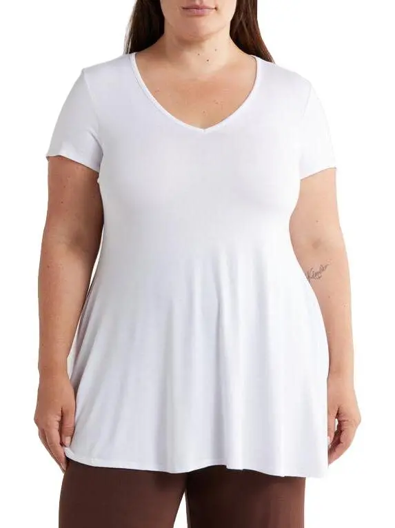24SEVEN COMFORT APPAREL V-neck Jersey Swing Top - White