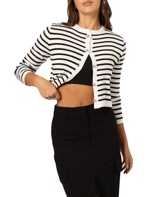 PETAL & PUP Cynthia Stripe Crop Cardigan - Black/cream