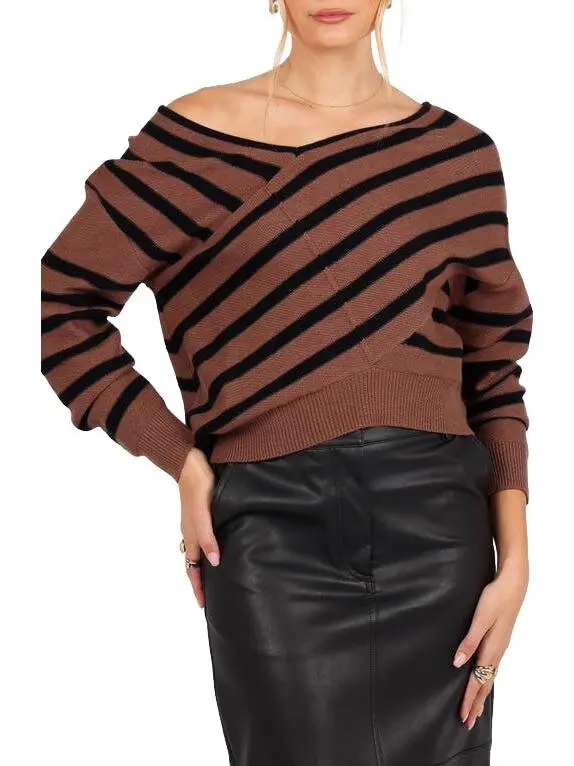 PETAL & PUP Lynette Crisscross Striped Sweater - Black/ Tan