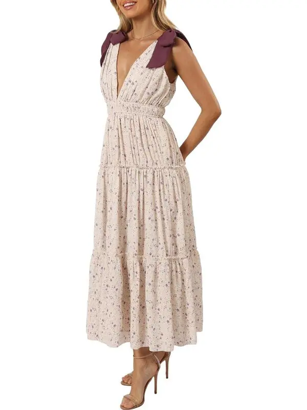 PETAL & PUP Adeline Print Maxi Dress - Ivory/purple