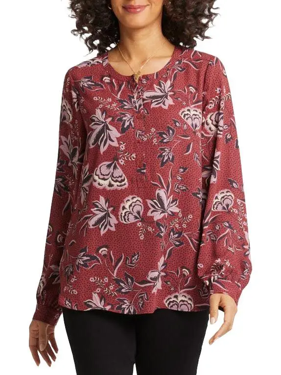 NYDJ Simone Recycled Polyester Popover Top - Rosa Blooms