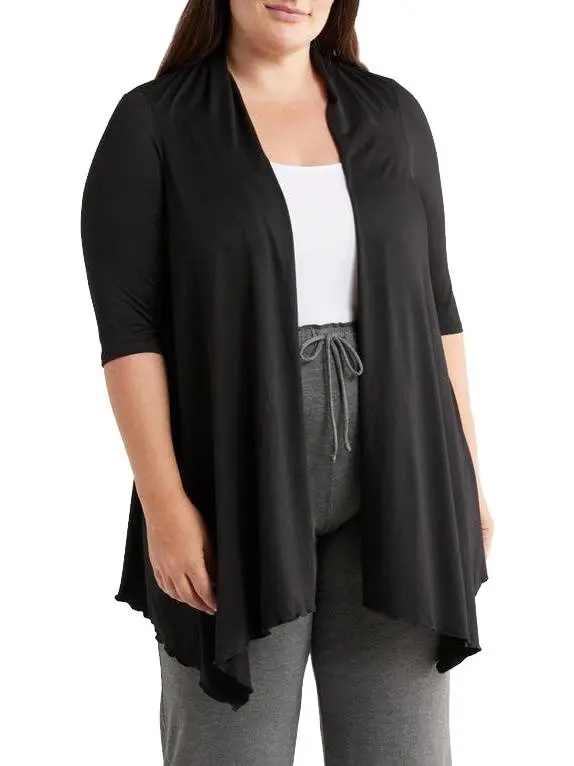 24SEVEN COMFORT APPAREL Open Front Long Cardigan - Black