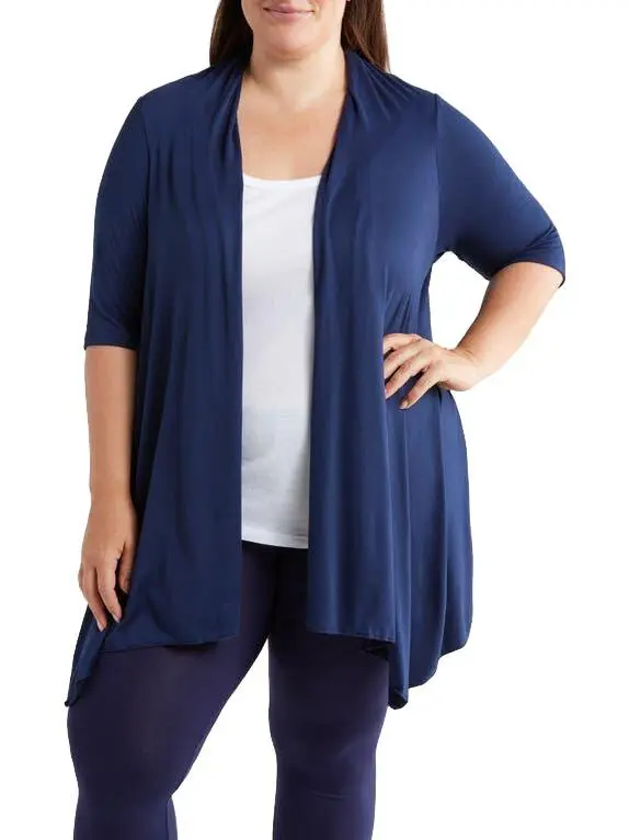 24SEVEN COMFORT APPAREL Open Front Long Cardigan - Navy
