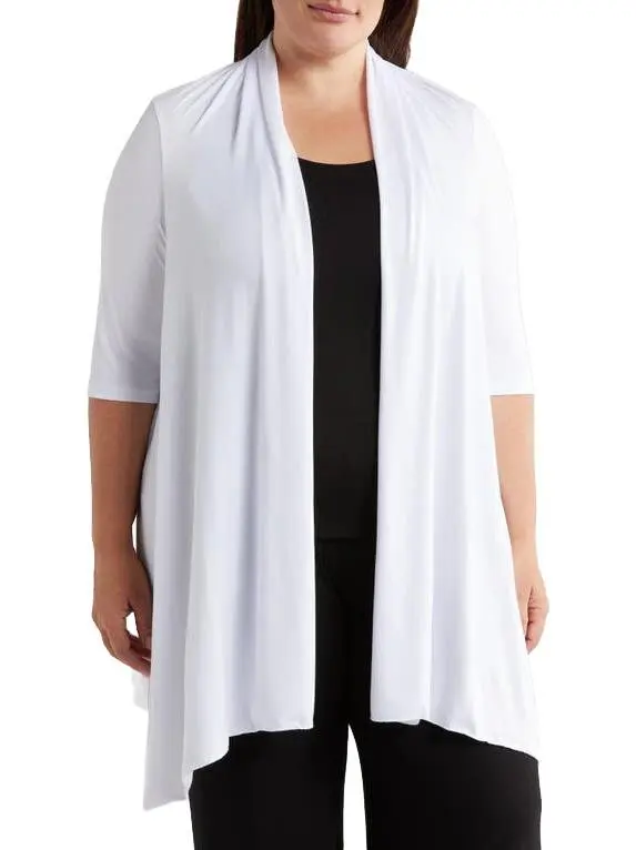 24SEVEN COMFORT APPAREL Open Front Long Cardigan - White